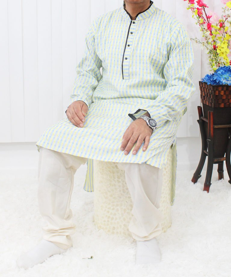 NazonBrand - Panjabi - Light Cream Blue Color - NBLBC-7011 - Nazon Brand